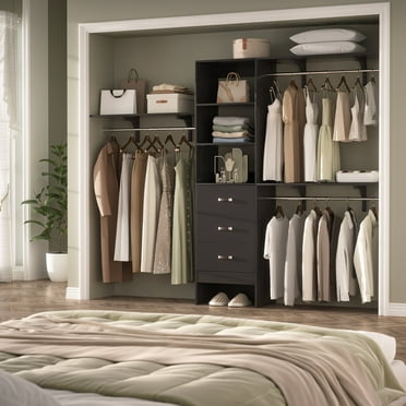 iSunirm 5FT Small Closet System with 3 Fabric Drawers, Walk In Clothes ...
