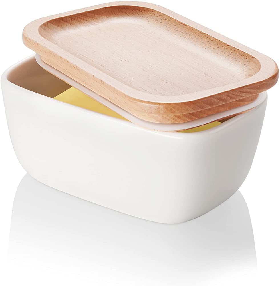 ALmi Porcelain Butter Dish with Lid for Countertop - Covered Butter ...