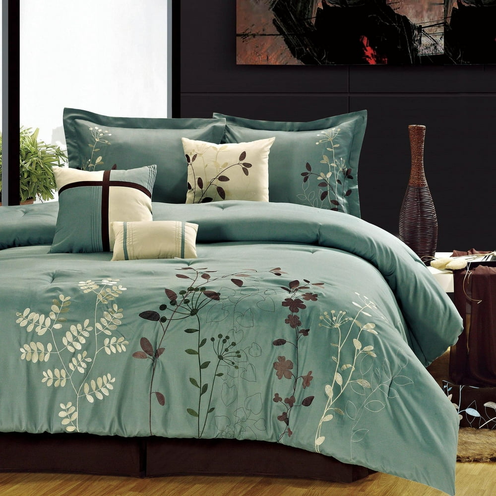 Bliss Garden Sage Comforter Bed In A Bag Set With Sheet Set 12 Piece
