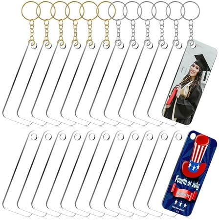 36 Pieces Rectangle Clear Acrylic Keychains Blank Key Rings Set ...
