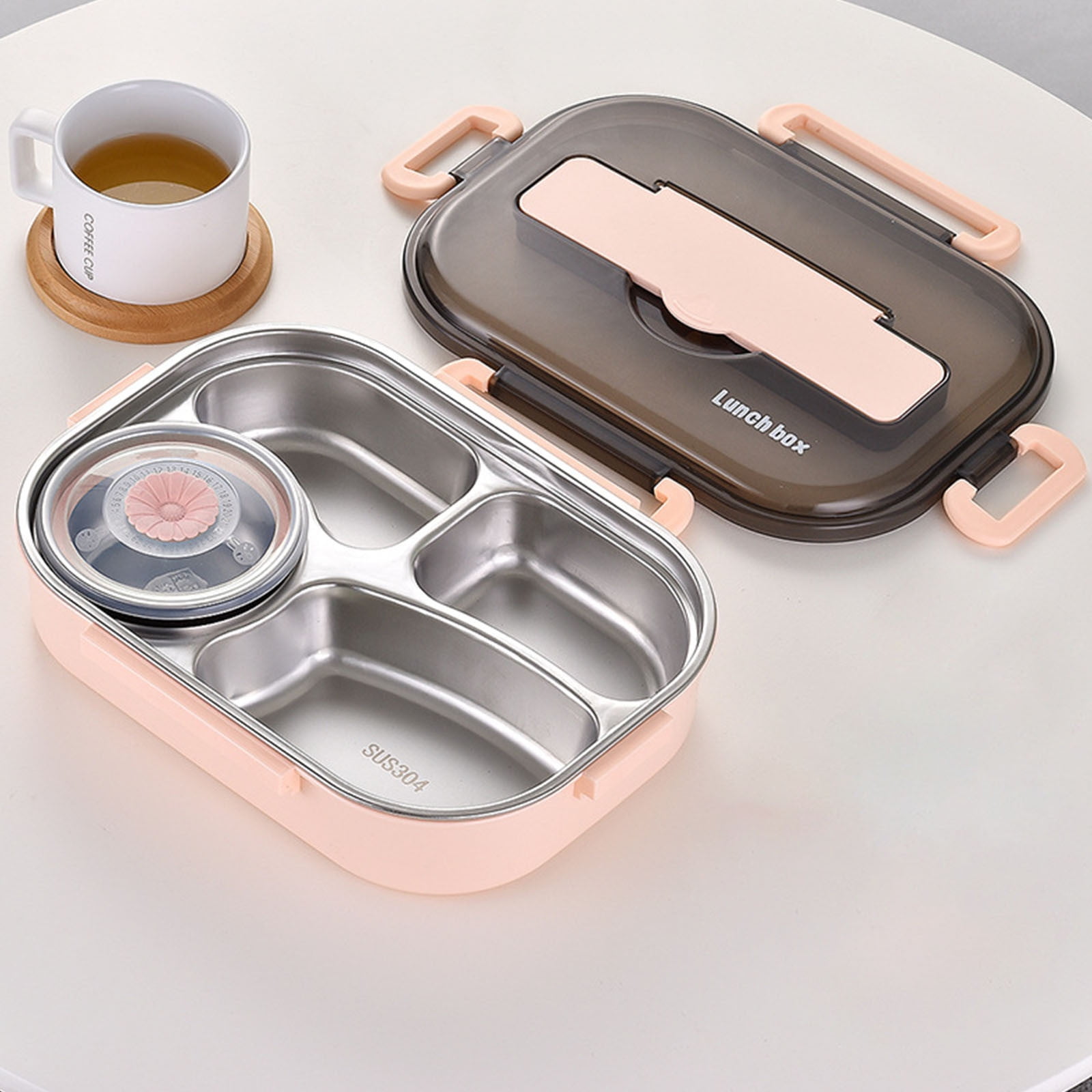 TIHLMK Clearance 1300ml Bento Boxes Stainless Steel Lunch Soup Bowl with 4 Compartments Lunch ...