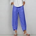 Aezemi Women Linen Cotton Cropped Pants Criss Cross Split Hem Lace ...