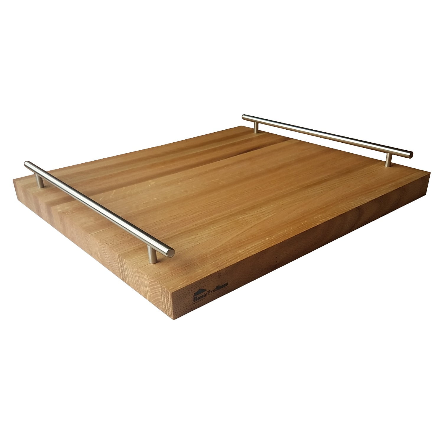 HomeProShops Wood Serving Tray Cheese Board w 2 Steel Bar Pull Rail ...