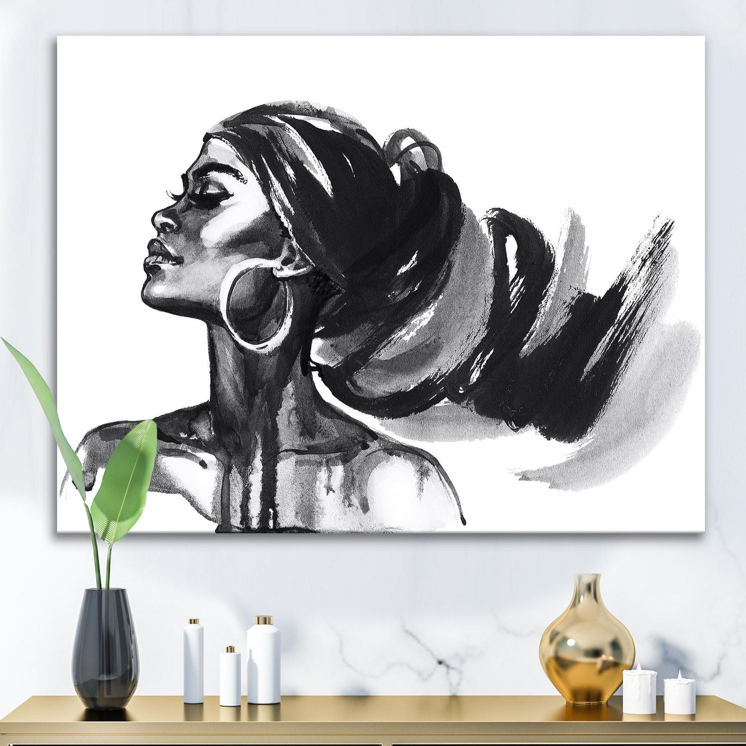 Designart Monochrome Portrait of African American Woman IV Canvas Wall ...