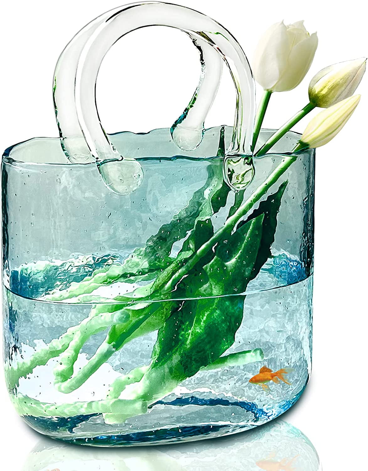 Aoderun Purse Vase for Flowers Glass Vase with Handle Hand Bag Vase ...