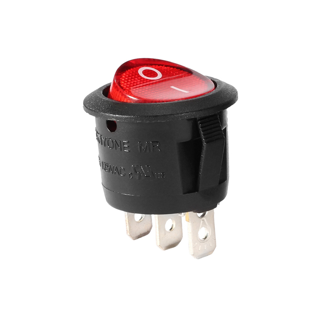 Red Lamp 3 Terminal SPST 2 Position I/O Round Button Rocker Switch UL ...