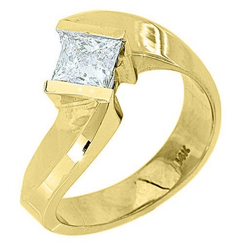 14k Yellow Gold Solitaire Princess Cut Diamond Tension Ring .76 Carats ...