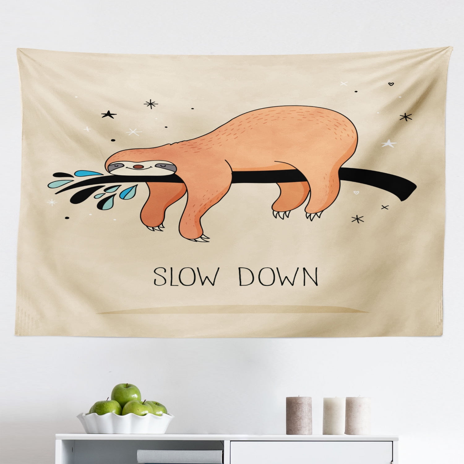 Animal Tapestry, Cartoon Style Illustration Tribe of Sloths Smiles ...