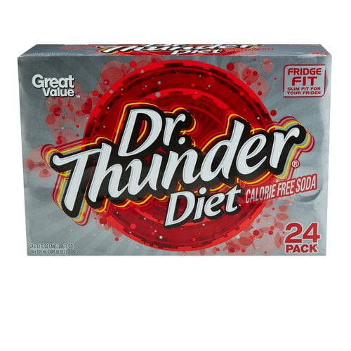 Great Value Dr Thunder Diet Calorie Free Cola Soda Pop, 12 Fl Oz, 24 ...