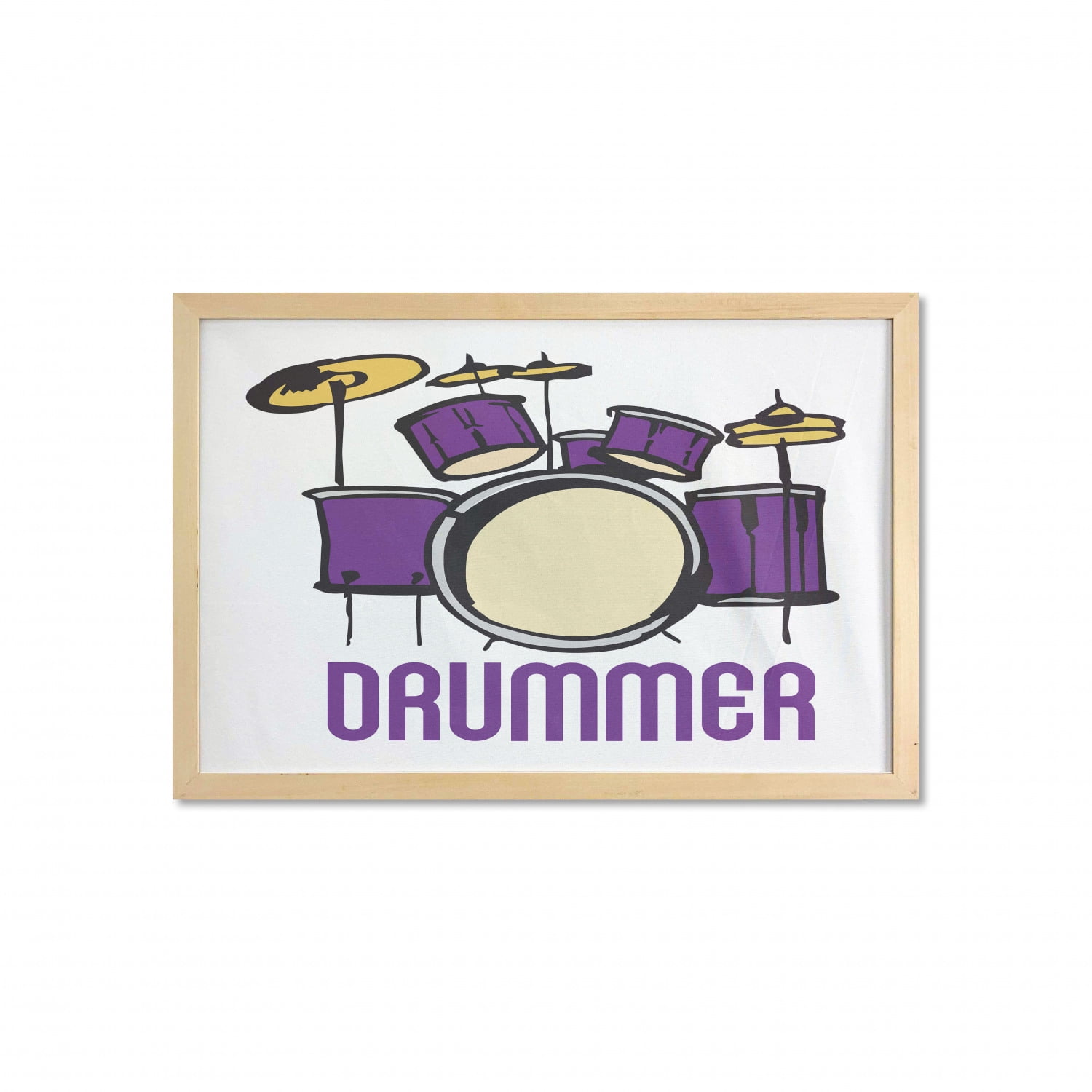 Drums Wall Art with Frame, Long Font Drummer Wording with Cartoon Style ...