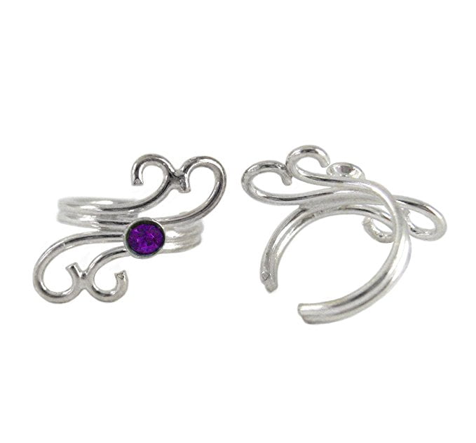 Sterling Silver Swirls and Purple Crystal Ear Cuff Earring, One Piece ...