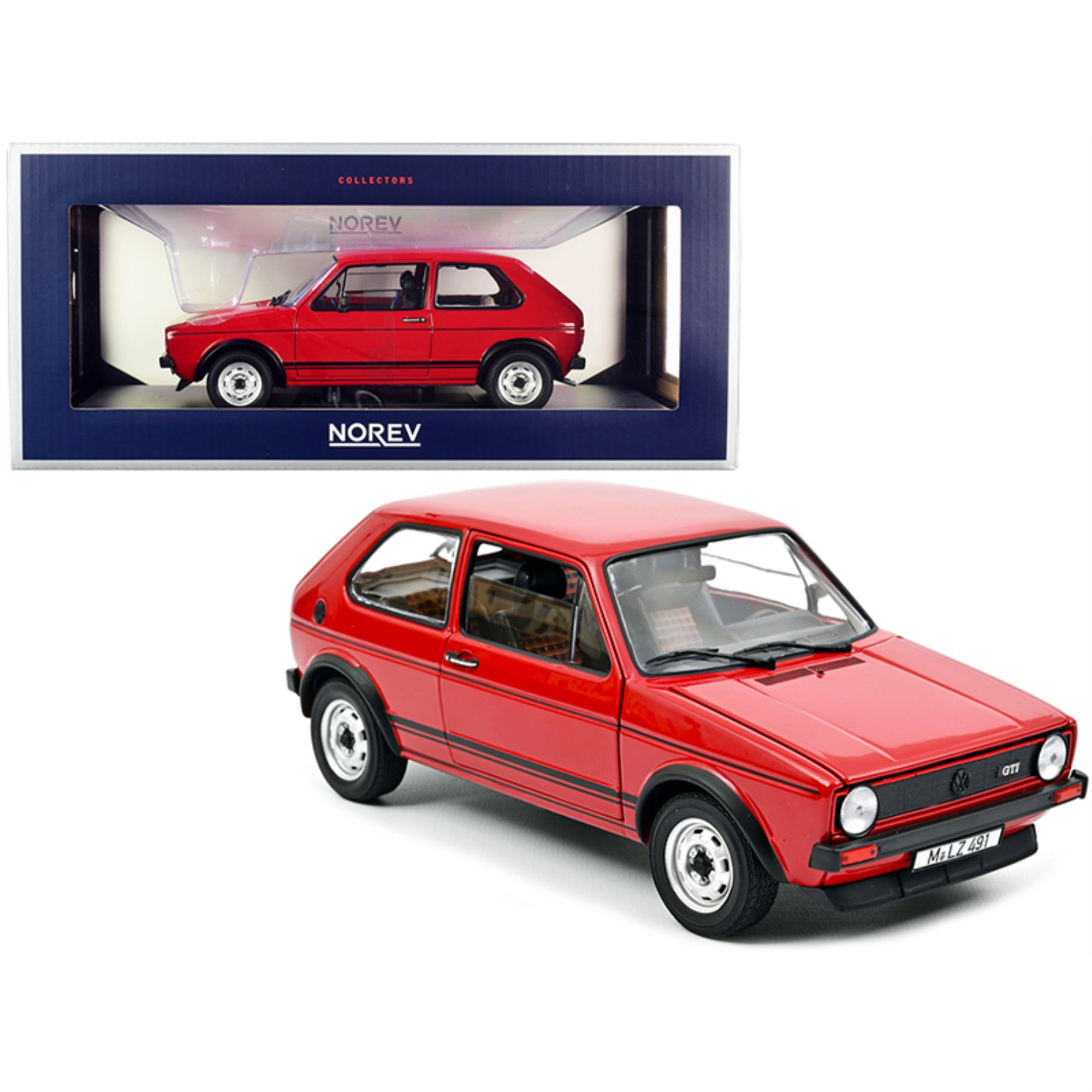 1976 Volkswagen Golf GTI rojo con rayas negras 1/18 modelo de coche a ...