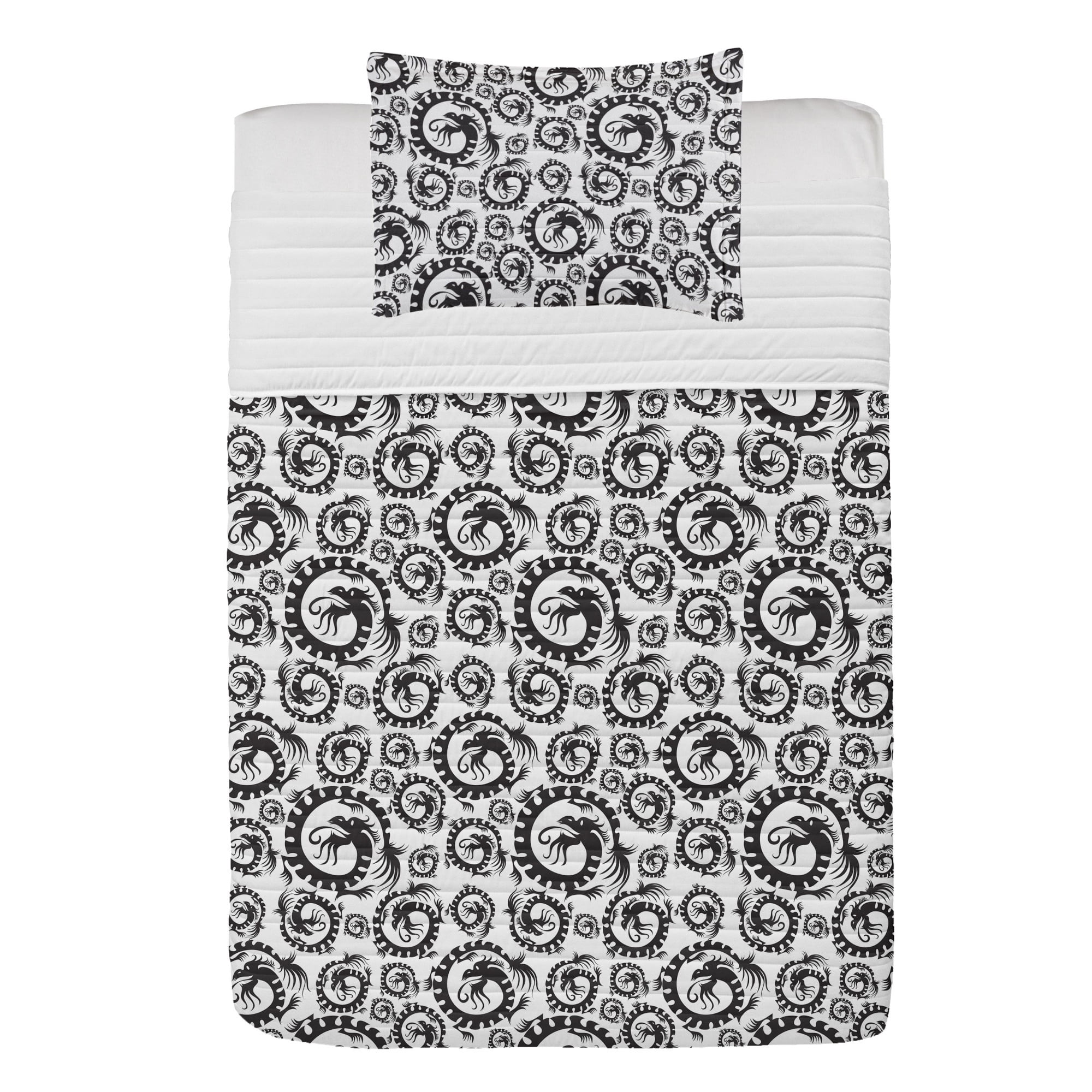 Dragon Microfiber Bedspread Set, Antique Art Chinese Dragon Pattern ...