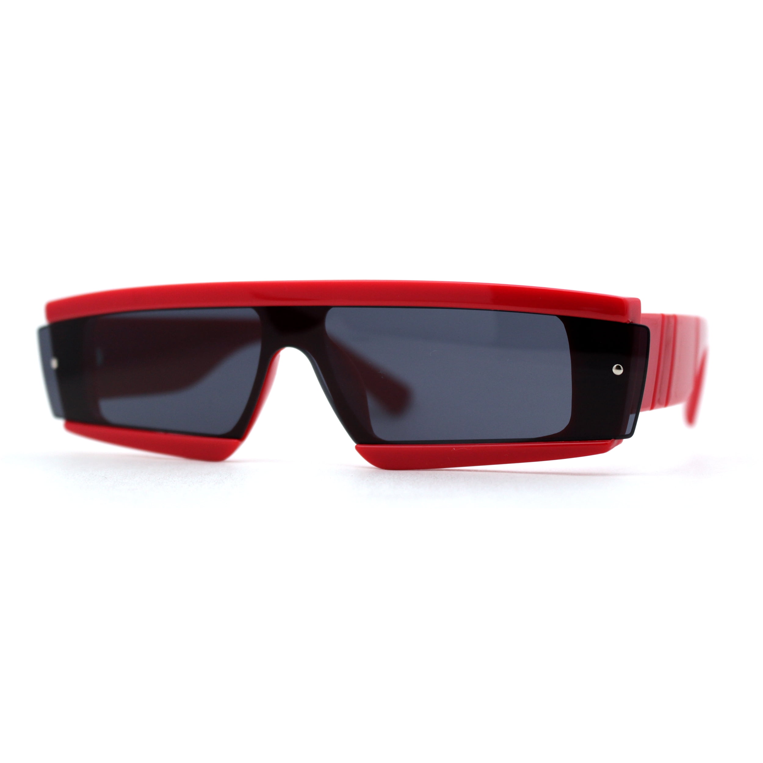 Womens Mod Flat Top Narrow Shield Exposed Side Lens Sunglasses Red ...