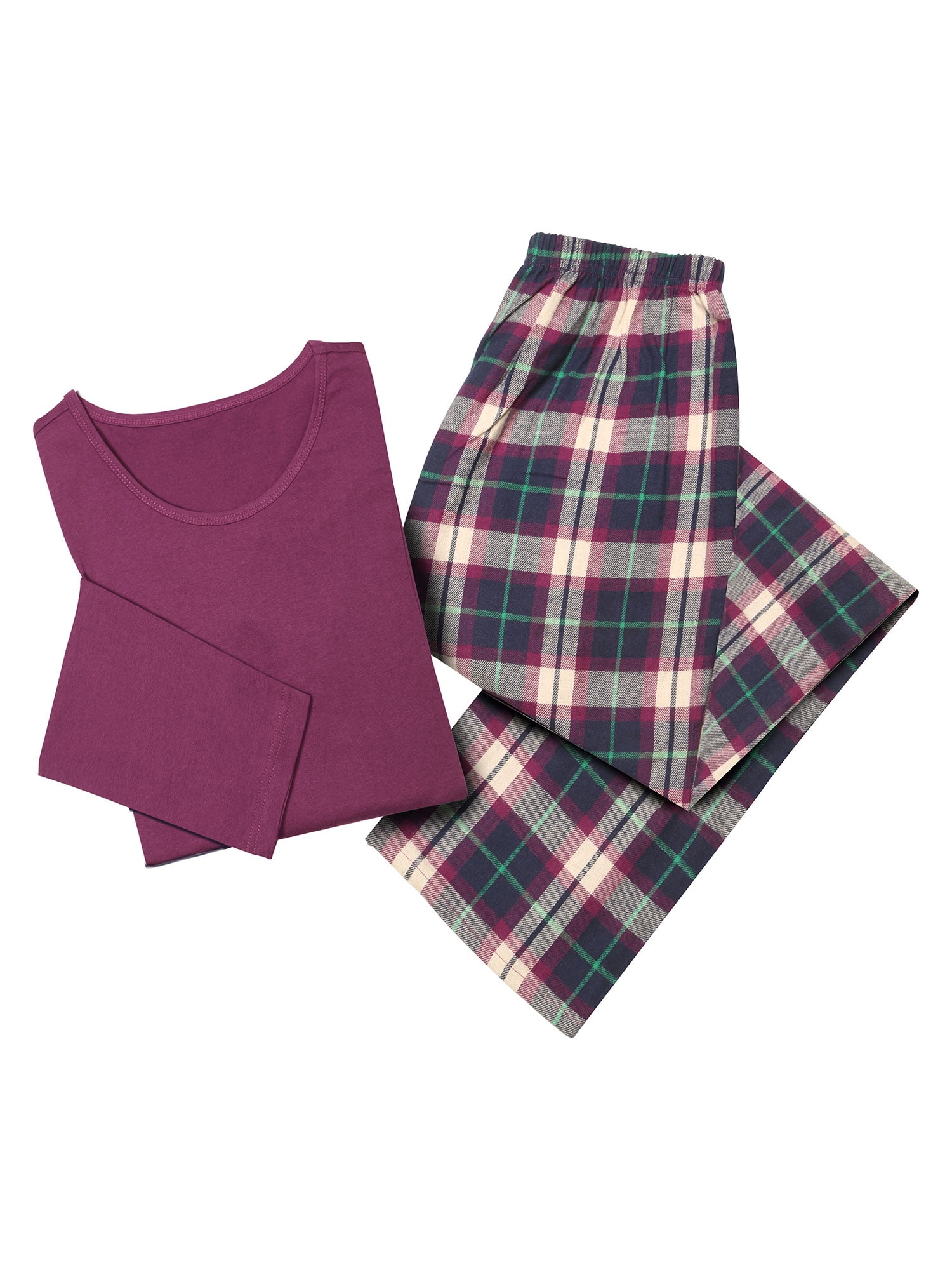 Womens Flannel Pajamas Sets - Cotton Knit Top, Plaid Flannel Lounge ...