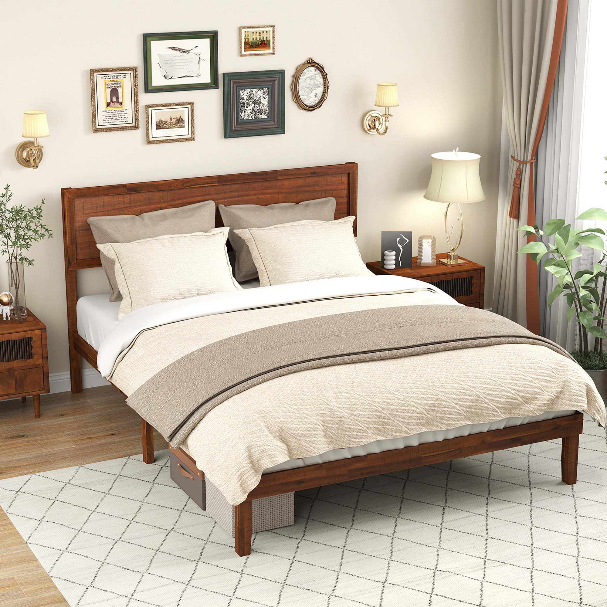Click here for Gymax Queen Bed Frame W/ Rustic Headboard Under-Be... prices