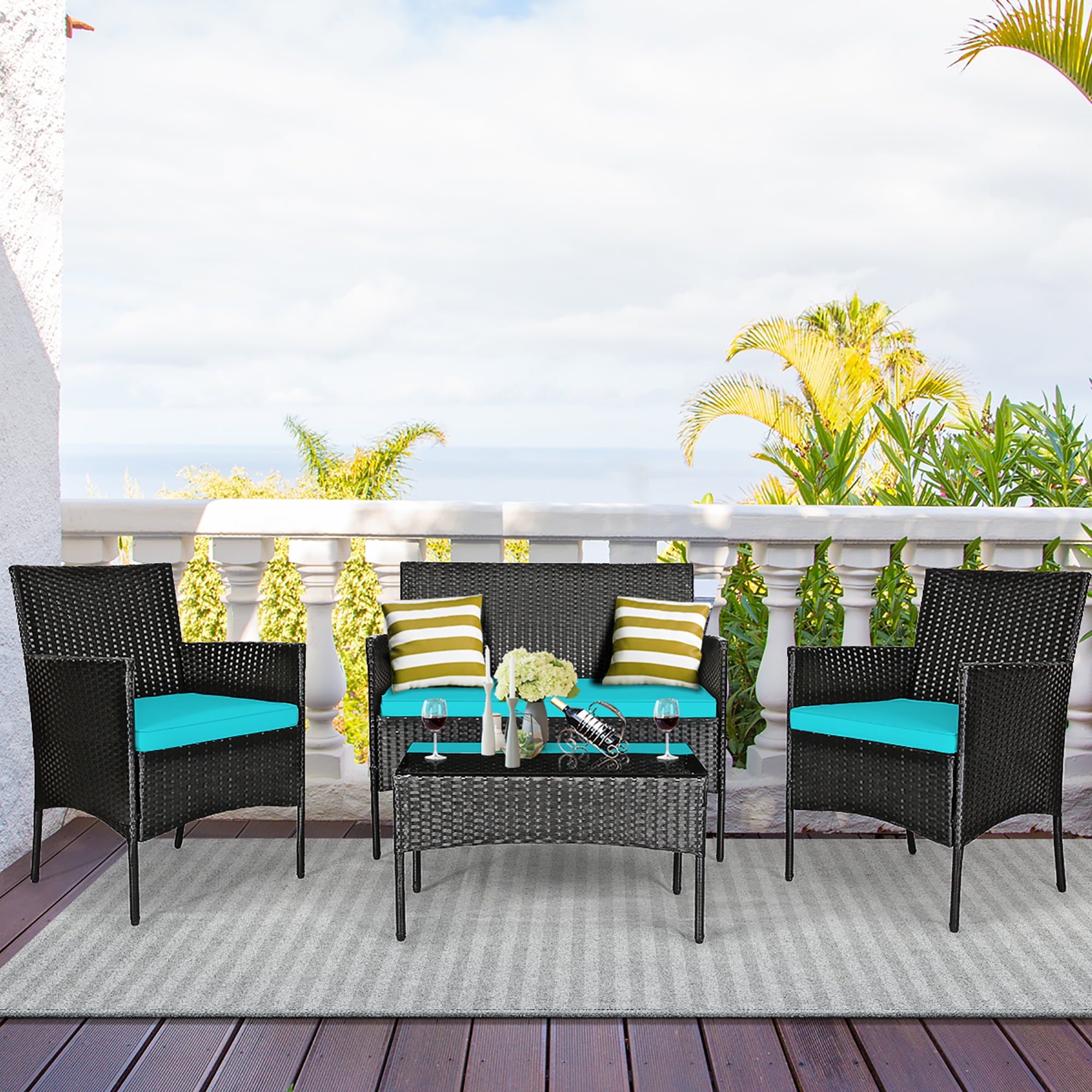 Click here for Costway 4pcs Patio Rattan Furniture Set Cushioned... prices