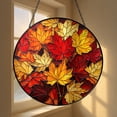 Autumn Leaves Stained Glass Round Suncatcher Window Hanging, Warm Fall ...