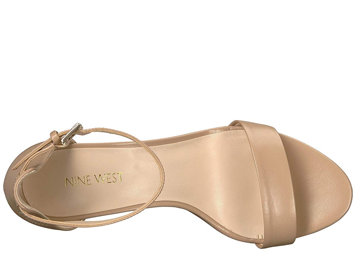 Nine West Pruce Block Heel Sandal Natural Sleek Patent PU