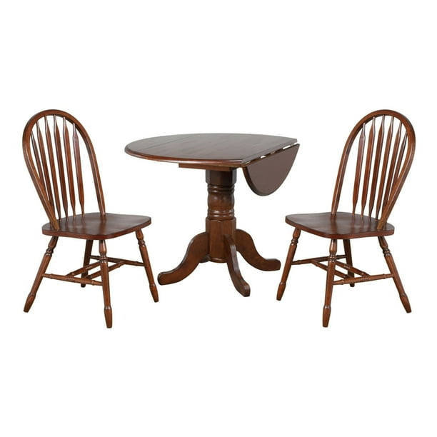 Besthom Andrews 3-Piece Round Wood Top Distressed Chestnut Brown Dining ...