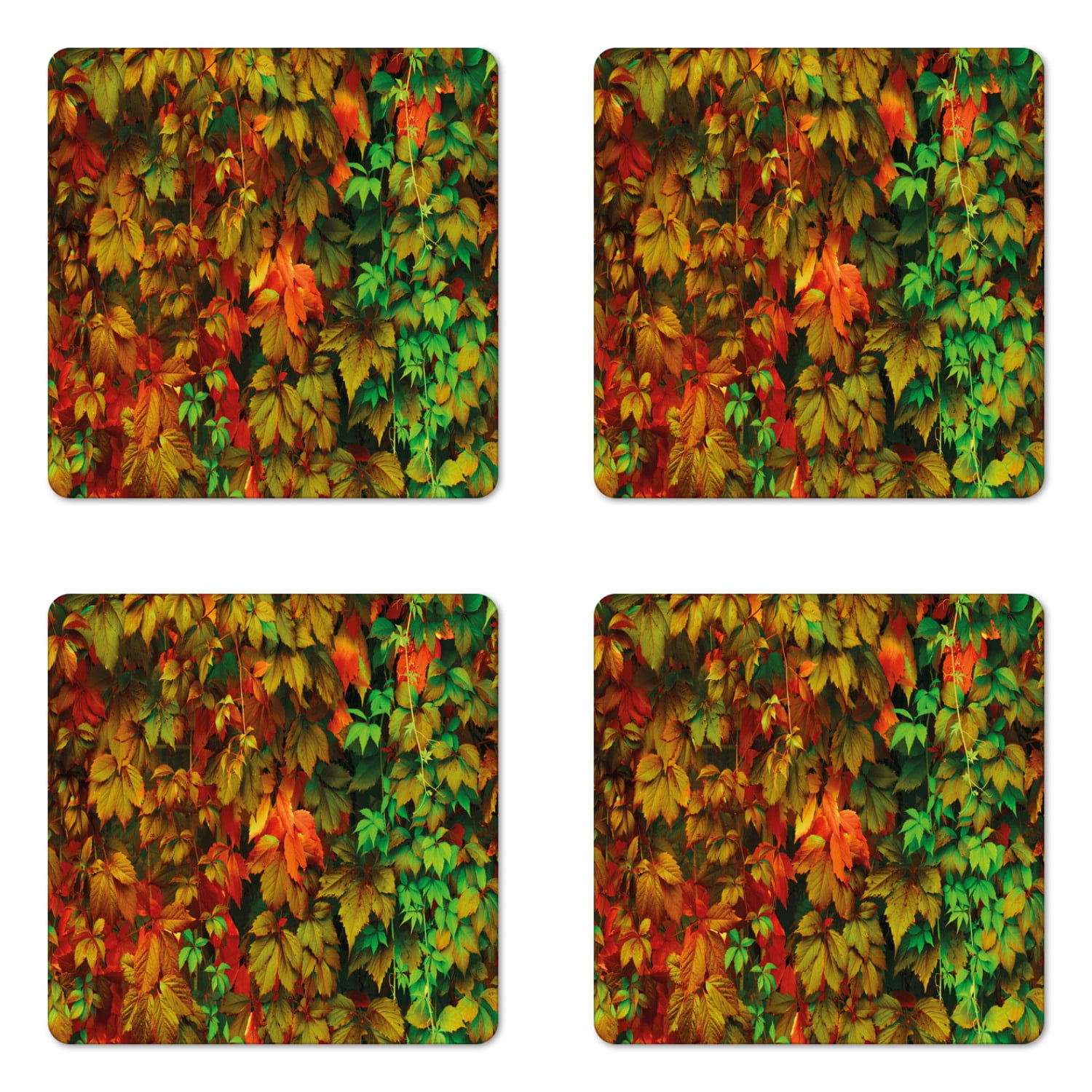 Fall Coaster Set of 4, Vivid Leaves of Fall Colorful Fresh Nature ...