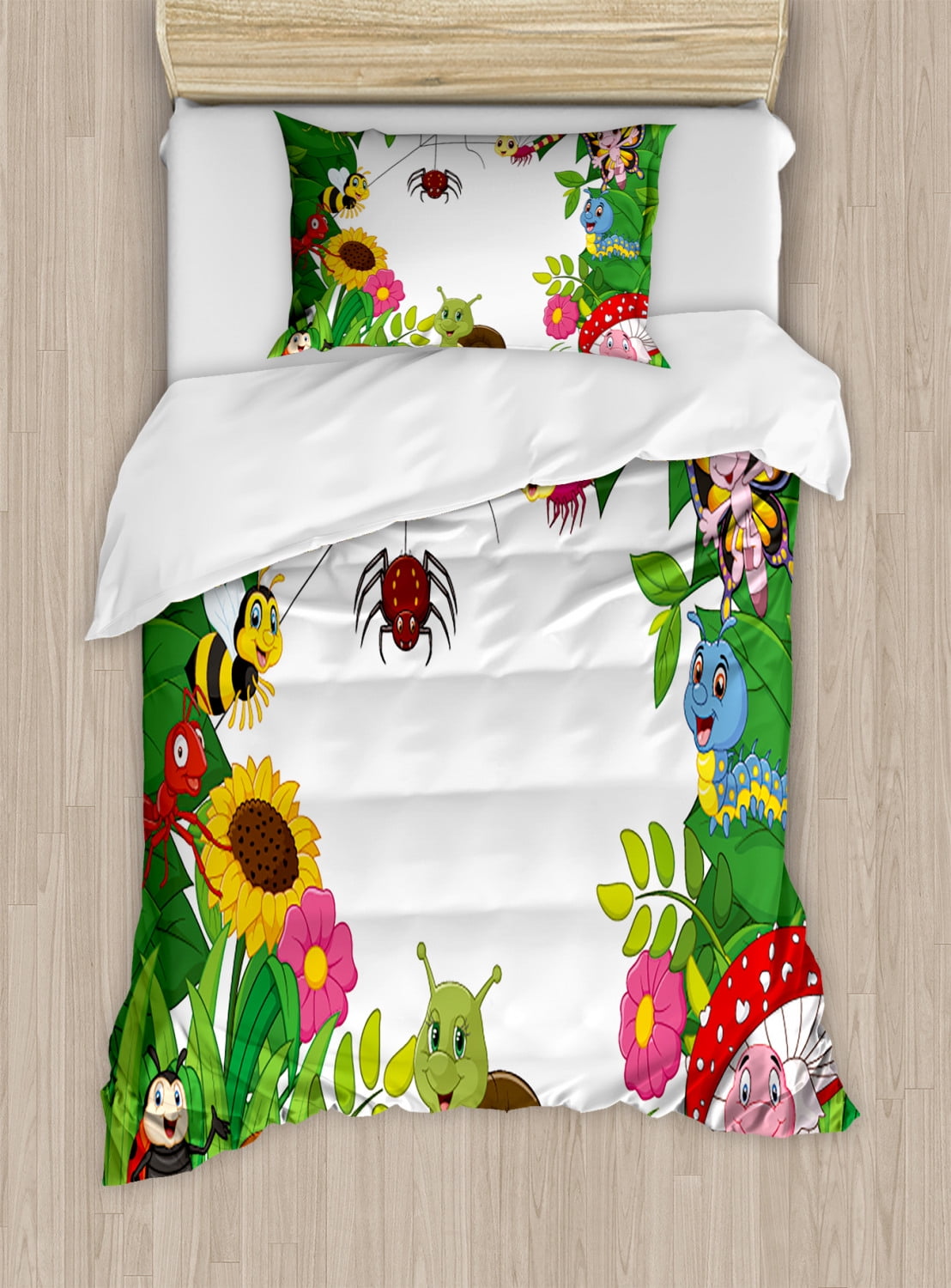 Nursery Twin Size Duvet Cover Set, Happy Little Butterflies Bugs ...