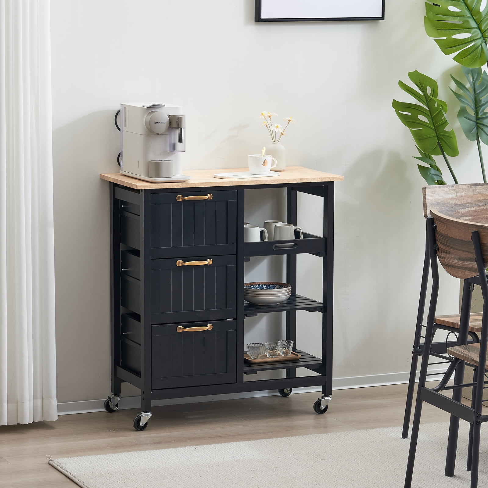 Kitchen Island on Wheels with Drawers, Rolling Kitchen Cart with Three ...