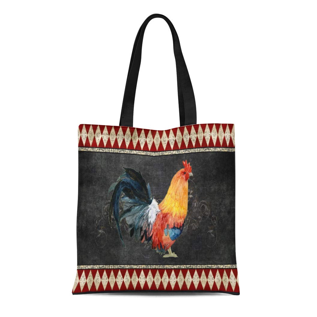 SIDONKU Canvas Tote Bag Red Chalkboard Farmhouse Vintage Rooster French ...