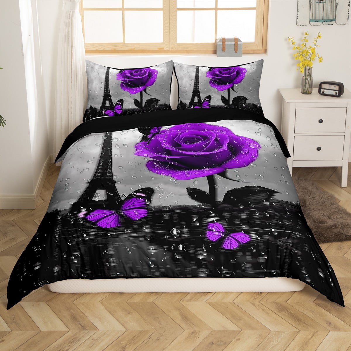 Click here for Erosebridal Vintage Purple Rose Duvet Cover  Roman... prices