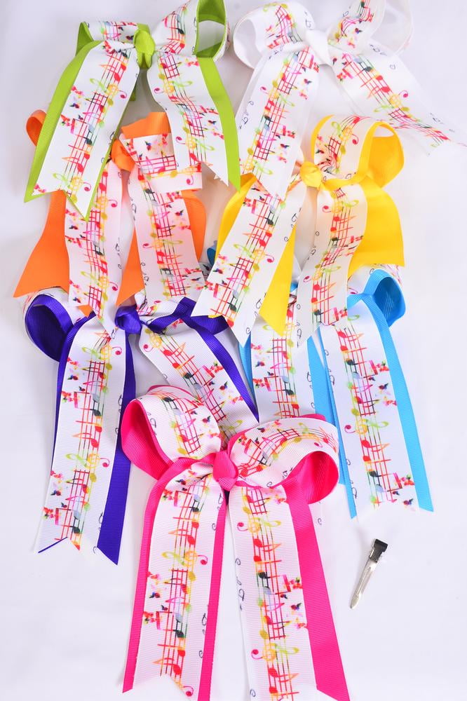Hair Bow Large Long Tail Music Note Double Layered Center Grosgrain Bow ...