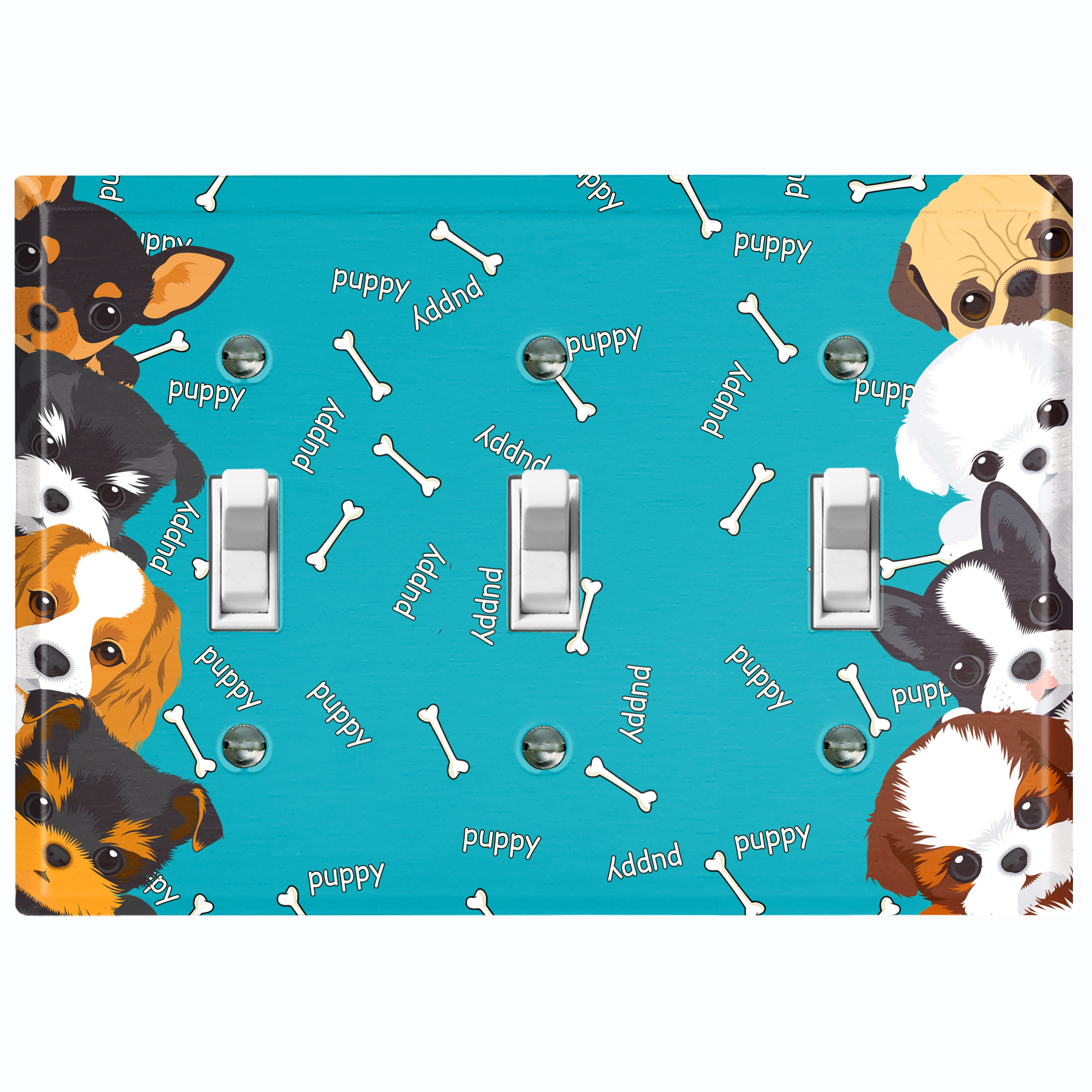 Metal Light Switch Plate Outlet Cover (Cute Tcup Dog Teal - Triple ...