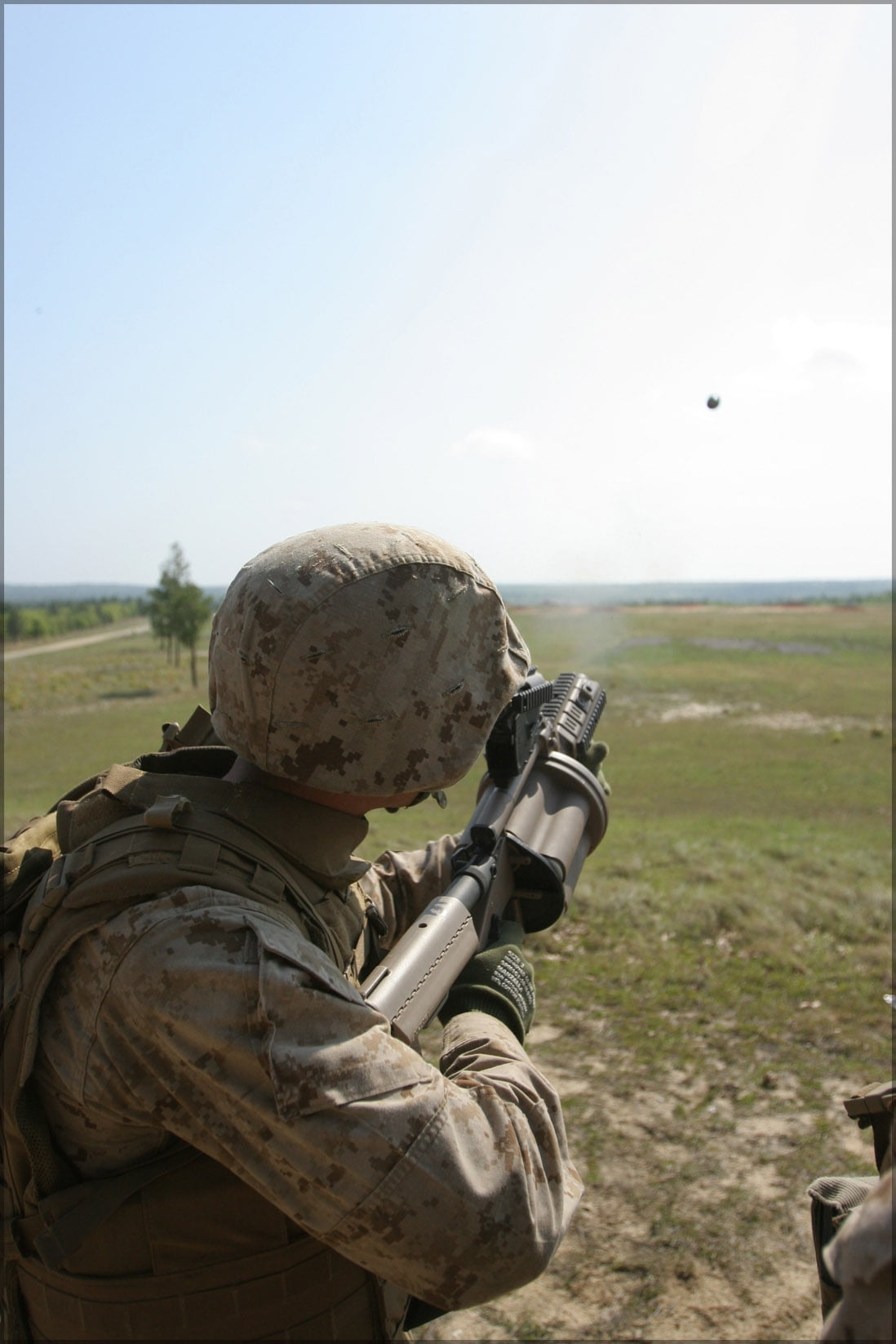 24"x36" Gallery Poster, A marine shoots a M32 grenade launcher at Fort ...