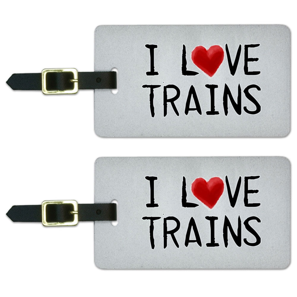 Graphics and More I Love Trains Written on Paper Luggage Tag Set ...