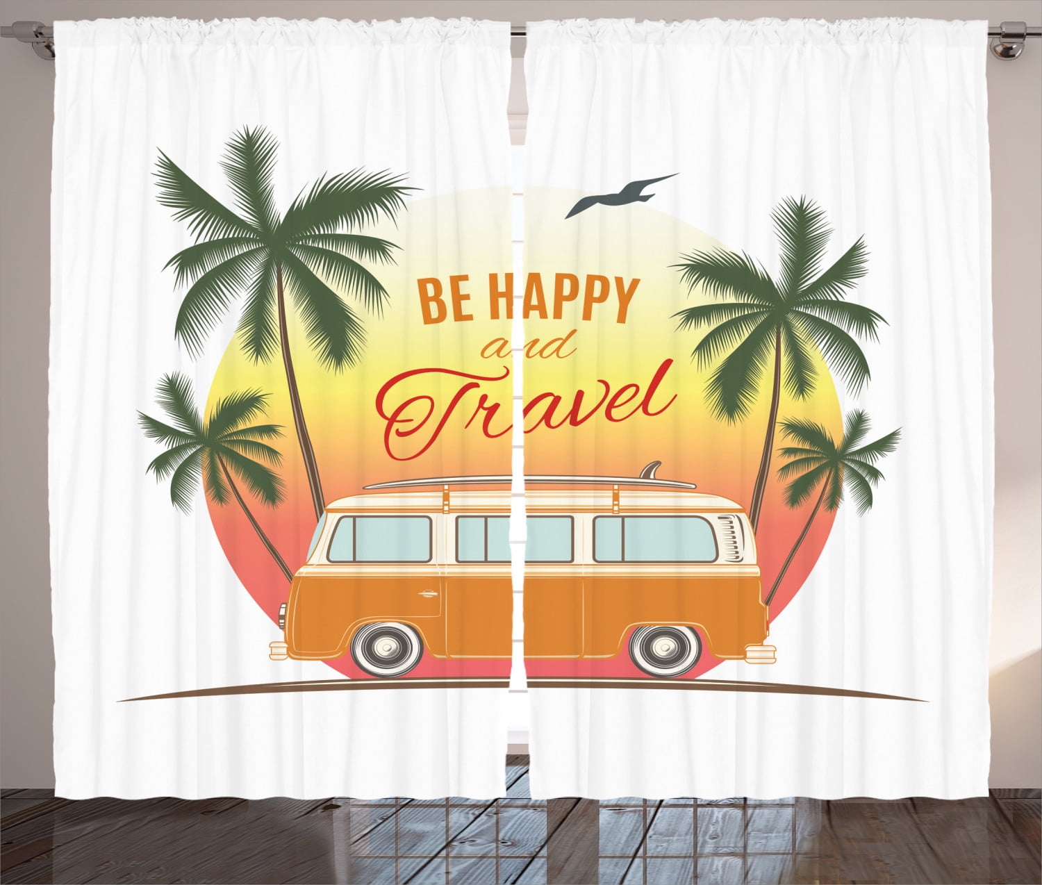 Surf Decor Curtains 2 Panels Set, Retro Surf Van with Palms Camping ...