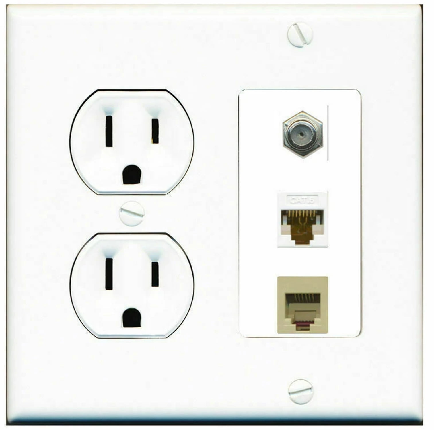 Ultra Spec Cables 2 Gang Combination 15 Amp Round Power Outlet Coax ...