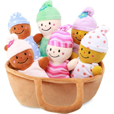 Basket Plush Baby Dolls Soft Multicultural Sensory Babies Toy Set 6 ...