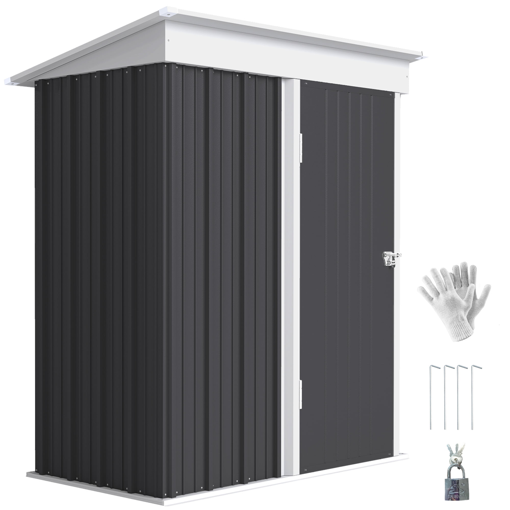 Outsunny 5x3 FT Small Outdoor Storage Shed with Adjustable Shelf Dark ...