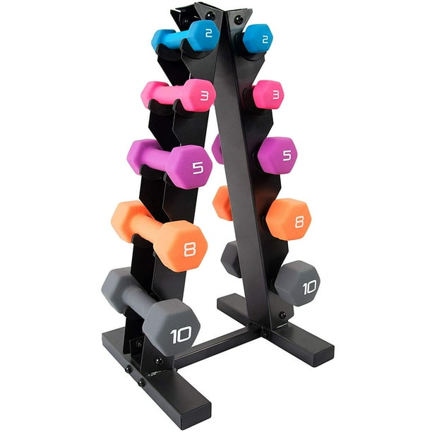 WF Athletic Supply 56lb Neoprene Dumbbell Set with Storage Rack ...