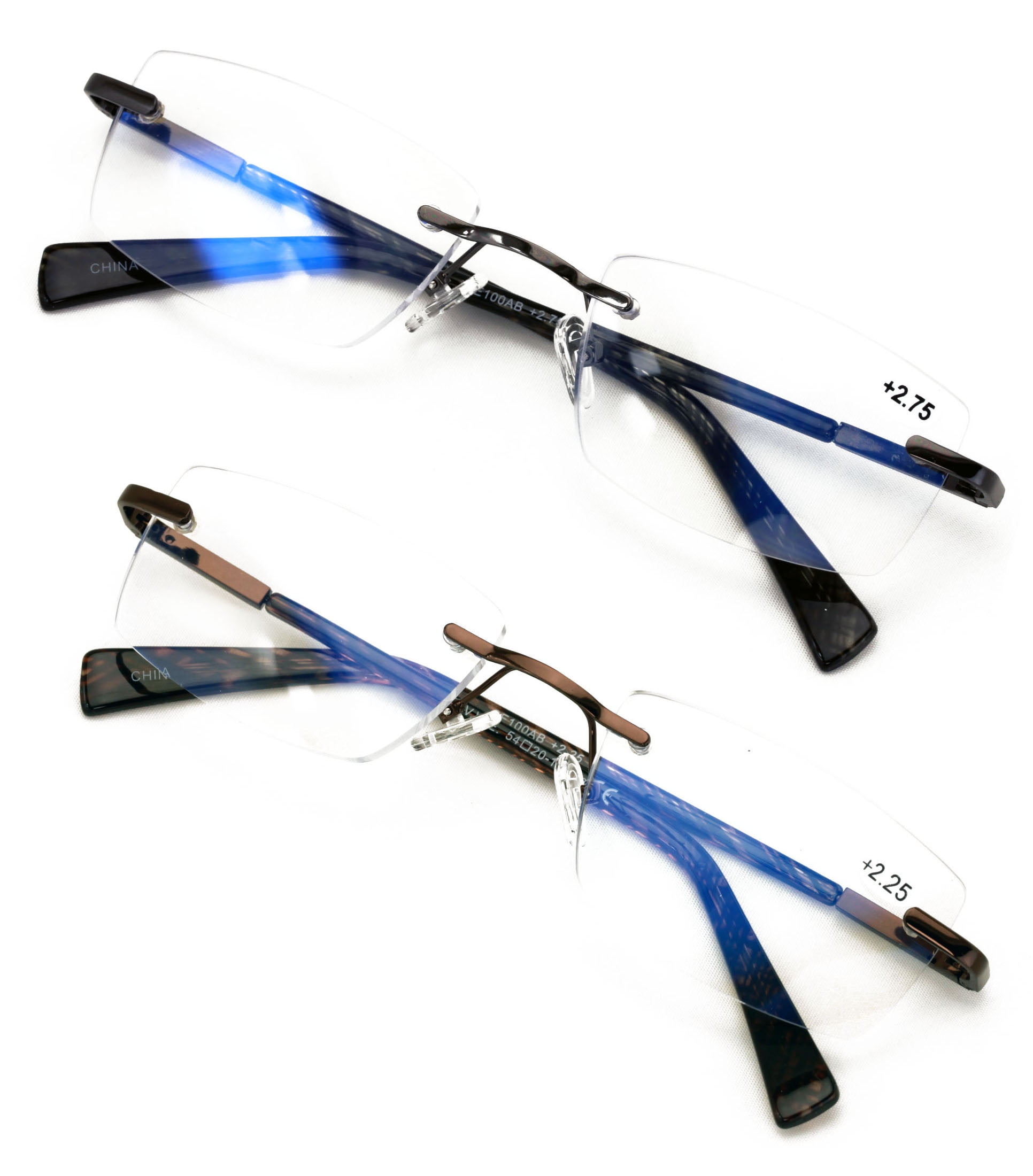 2 Pairs Men Premium Metal Rimless Modern Rectangular Anti-Blue Blocker ...