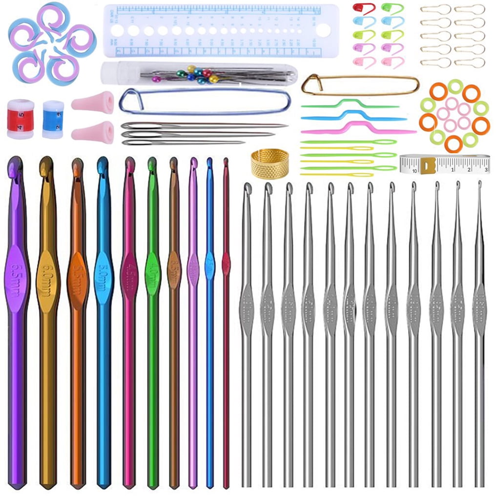 Buy JinSenHG 100pcs/set Crochet Needle Metal Knitting Hook Kit Weaving ...
