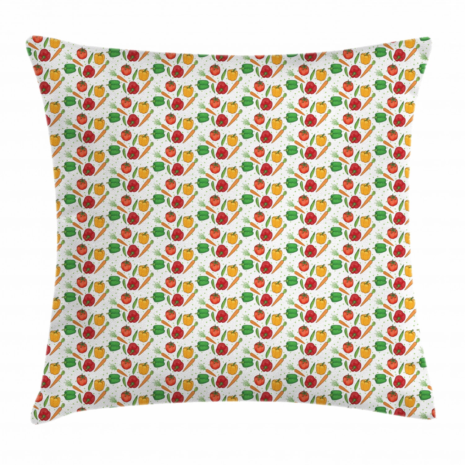 Vegetable Throw Pillow Cushion Cover, Carrots Peas Pepper and Tomatoes ...