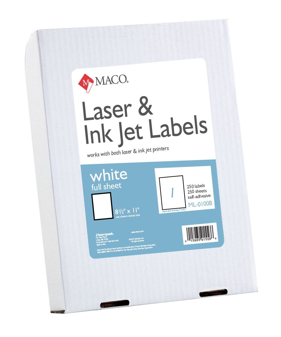 MACO Laser/Ink Jet White Full Sheet Labels, 8-1/2 x 11 Inches, 1 Per ...