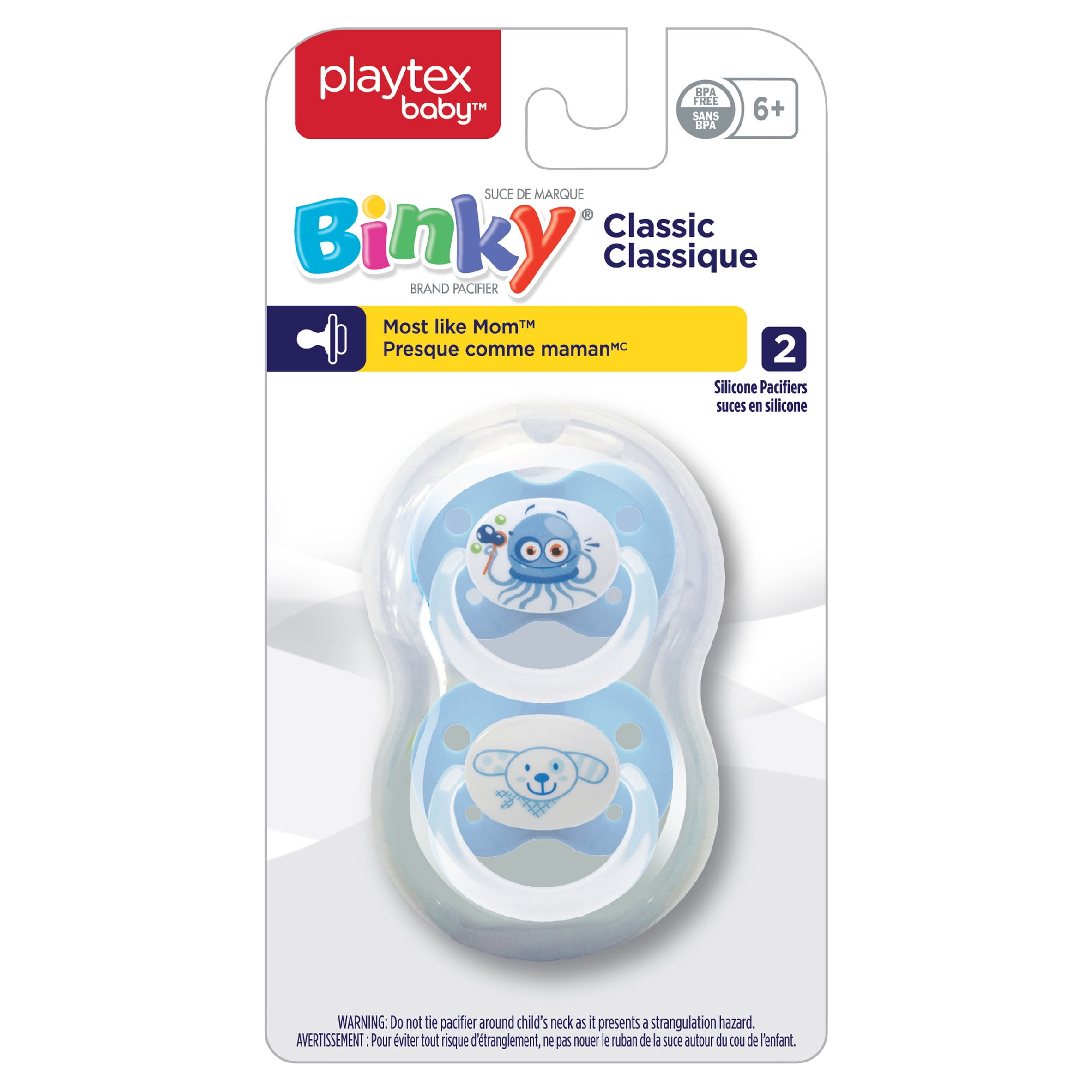 Playtex Baby Binky Classic Silicone Pacifiers, 6 Months+, 2 Pk (Colors ...