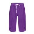 Dwellite Cotton Linen Capri Pants for Women Petite Bermuda Shorts Knee ...