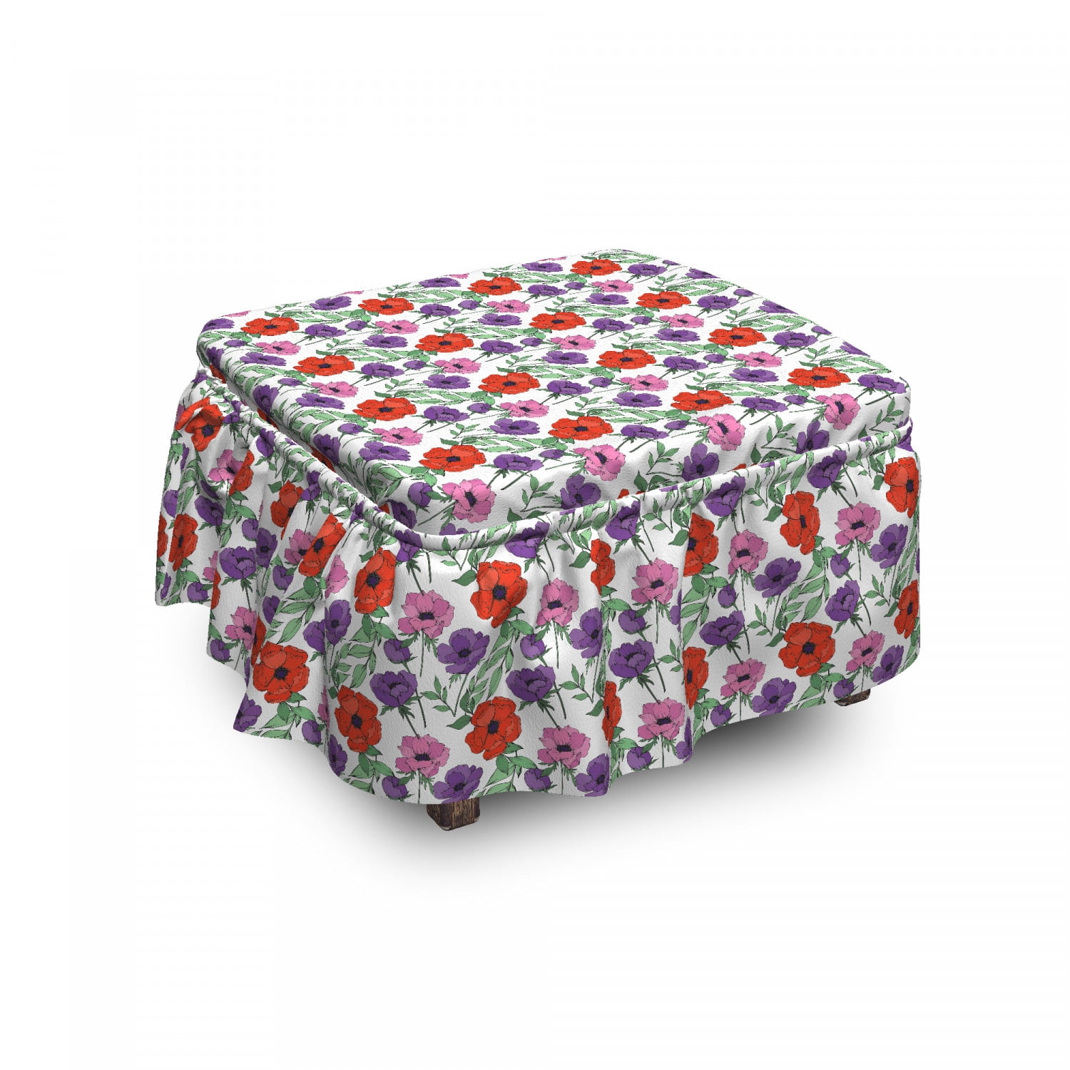 Flowers Ottoman Cover, Botanical Anemones Pattern, 2 Piece Slipcover ...