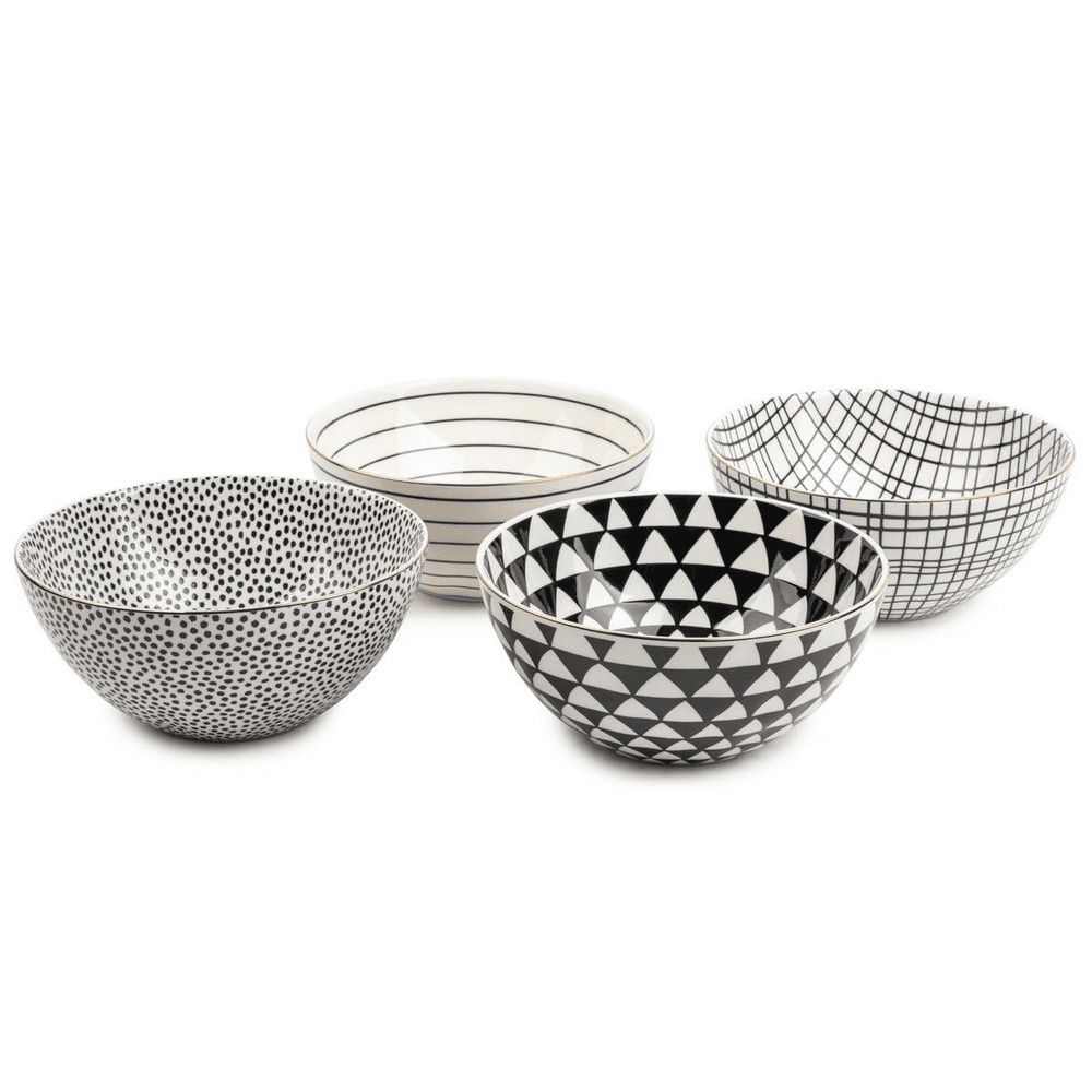 Thyme & Table Servware Black & White Assorted Stoneware Round Bowls, 4 ...
