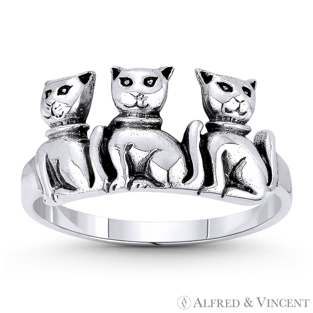 3-Cat Clowder Spirit Animal Charm Independence Totem Right-Hand Ring in ...