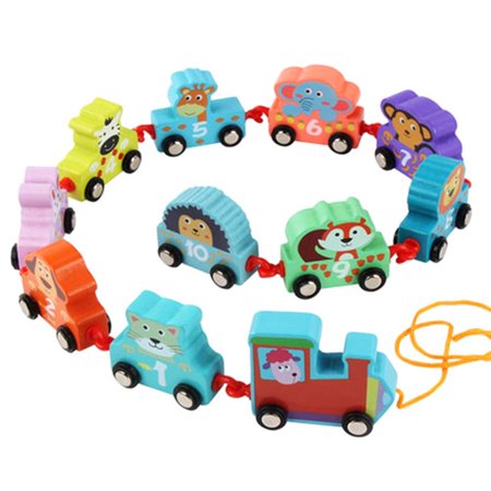 Maoww 1 Set of Bright Color Wooden Pull Train Toy with Animals and ...