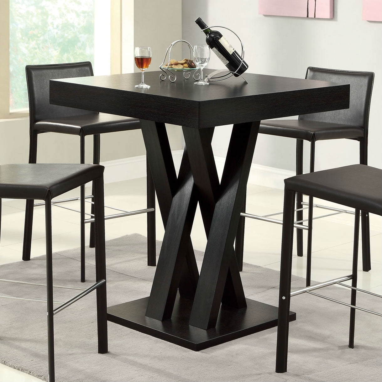 Modern 40-inch High Square Dining Table in Dark Cappuccino Finish ...