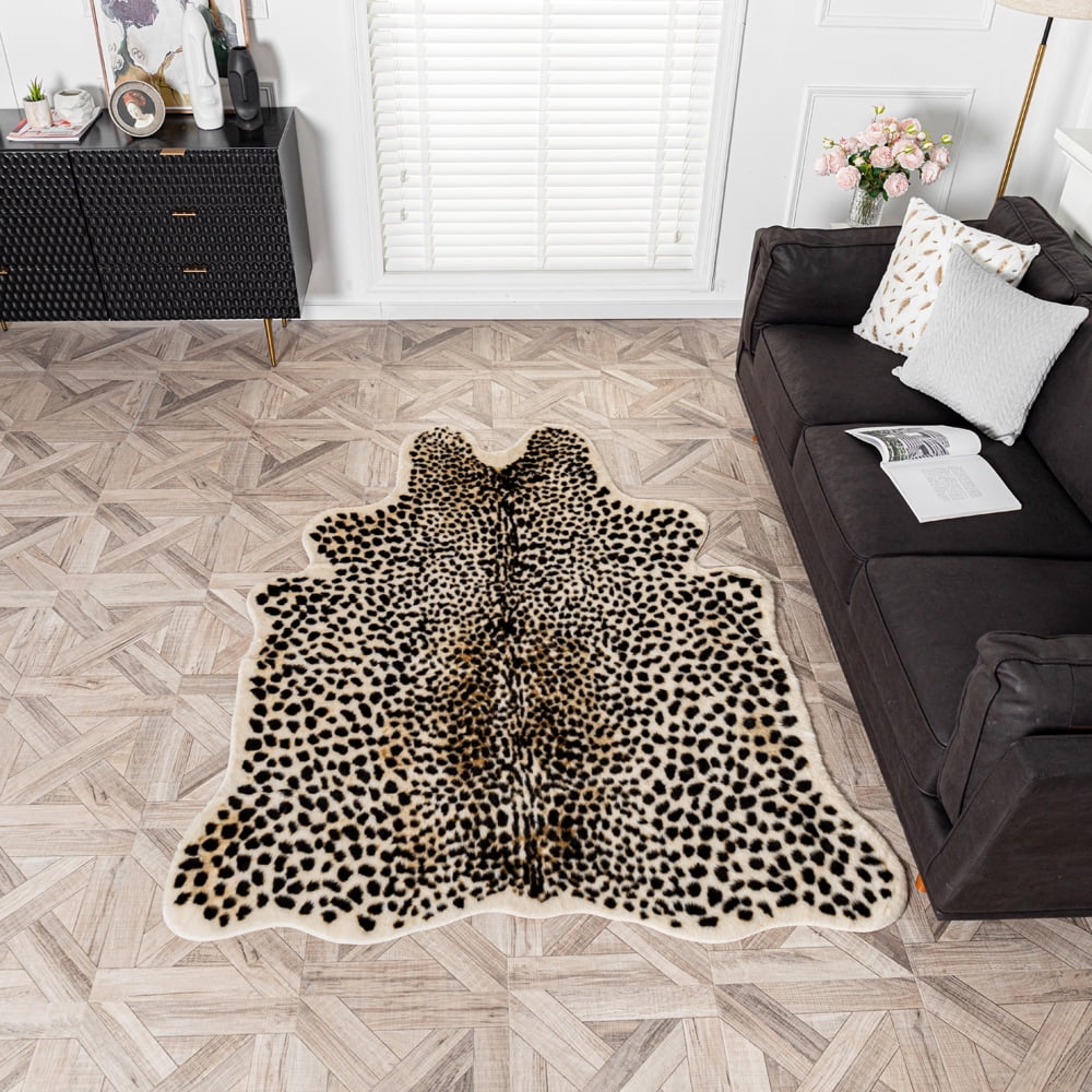 Soft Faux Plush Animal Leopard Print Carpet Large Size Artificial ...